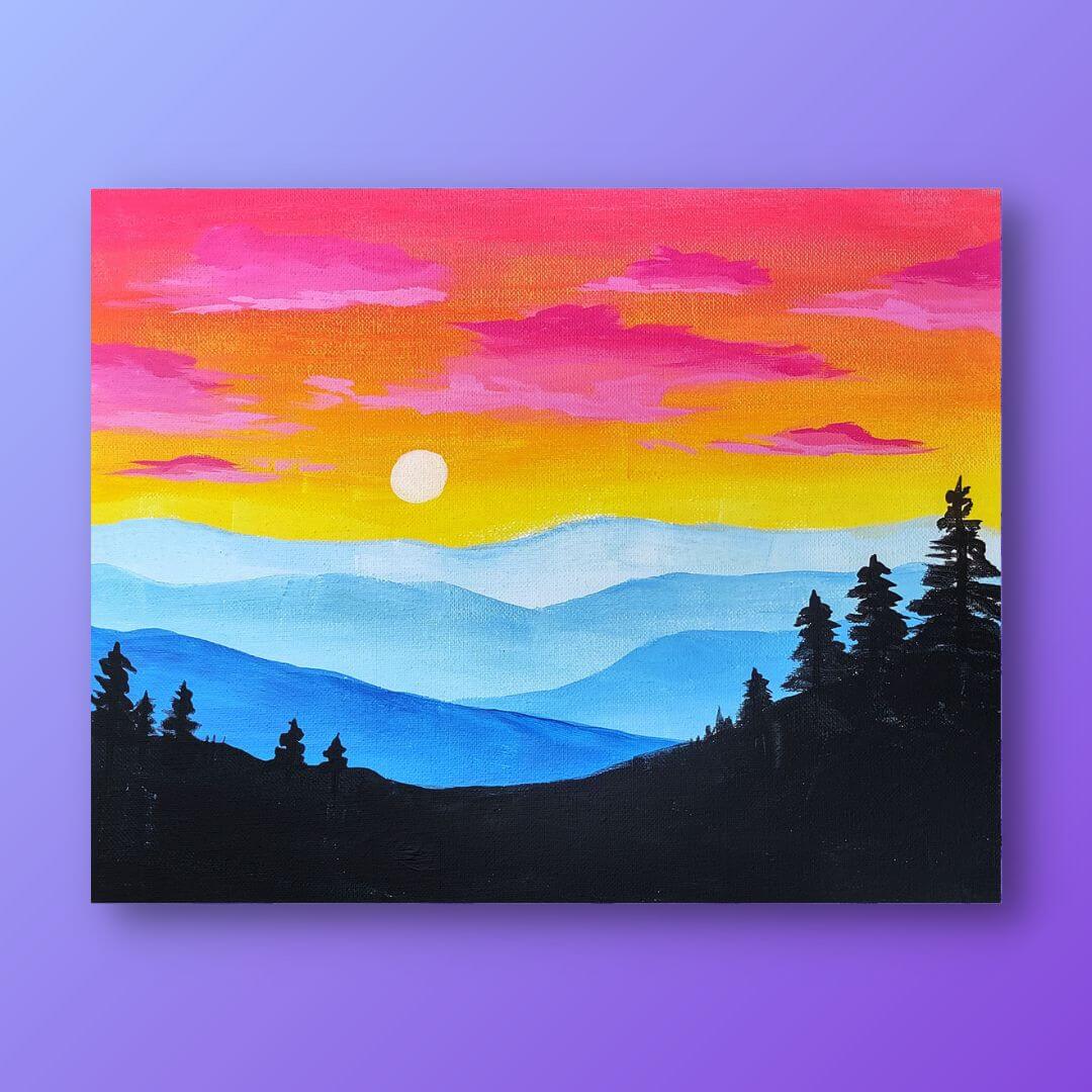 Easy Mountain Sunset Paintings