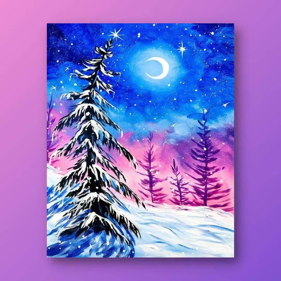 Winter Theme Painting Winter Theme Painting With Fox In Snow